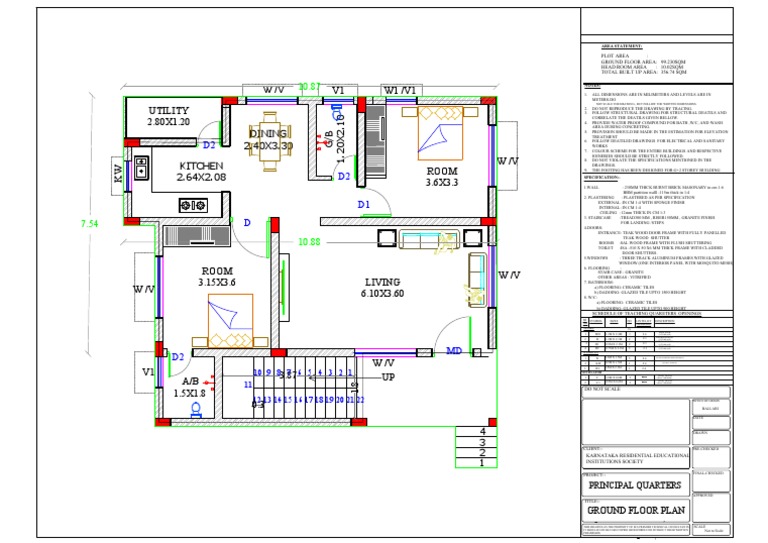 Principle Qtrs Plan | PDF | Door | Wall
