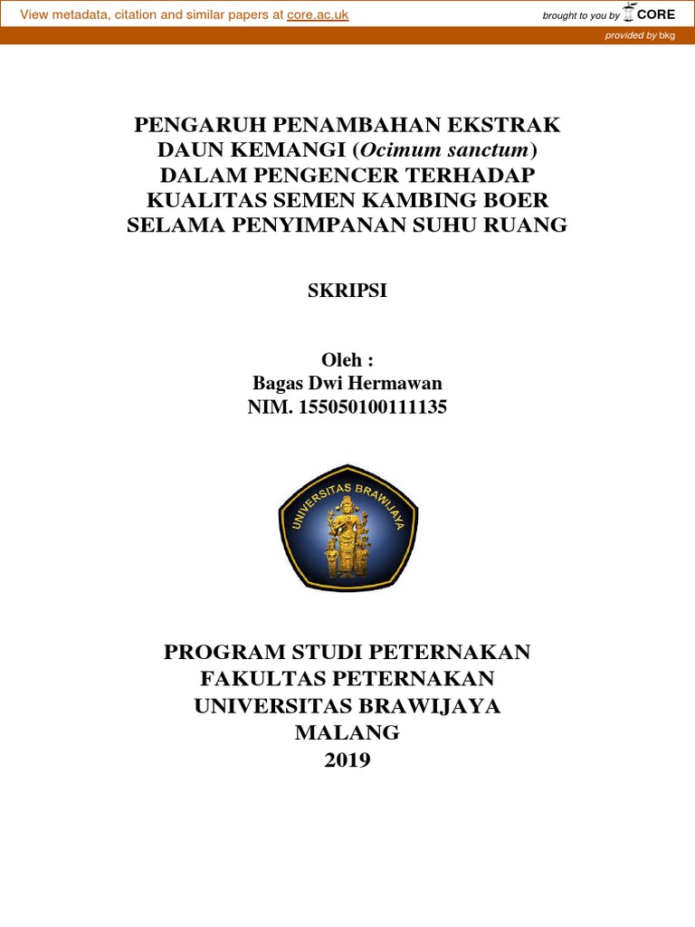 Pengaruh Penambahan Ekstrak DAUN KEMANGI (Ocimum Sanctum) Dalam Pengencer Terhadap Kualitas ...