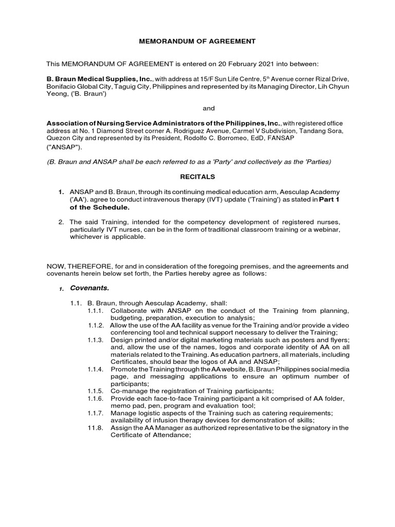BBRAUN AESCULAP ANSAP CONTRACT Revised Proposed ANSAP-BBraun (AA) MOA ...