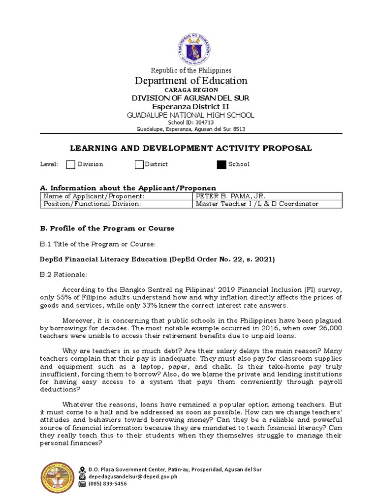 PD Activity Proposal GHNS | PDF | Financial Literacy | Teachers