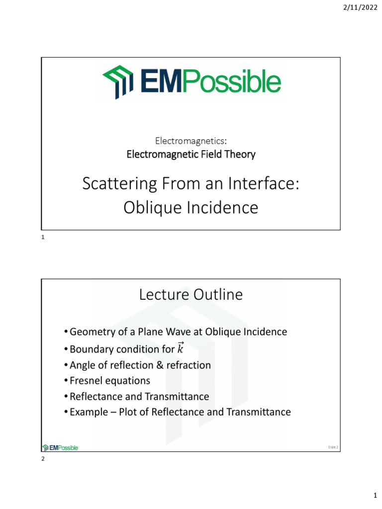 Lecture Scattering From An Interface Oblique Incidence | PDF | Polarization (Waves) | Waves