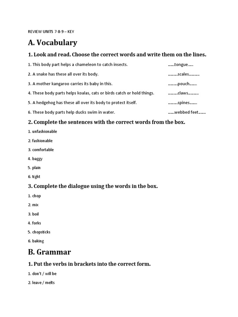 Review Key for Units 7-9 | PDF