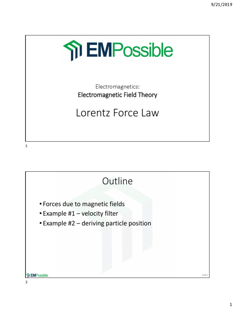 Lecture Lorentz Force Law | PDF | Force | Magnetic Field