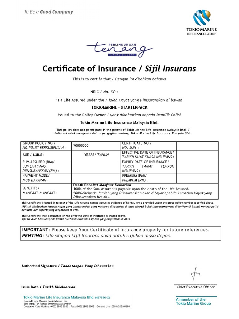 Dokumen - Tips - Certificate of Insurance Sijil Insurans Sijil Ini ...