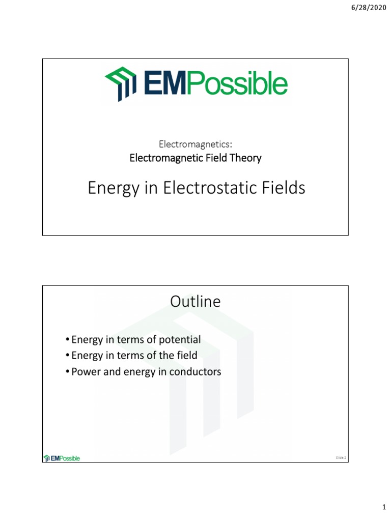 Lecture Energy In Electrostatic Fields Pdf Electrical Resistivity And Conductivity