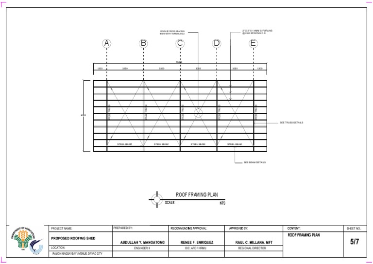 Roof Framing Plan for a Proposed Roofing Shed Showing Cross Bracing ...