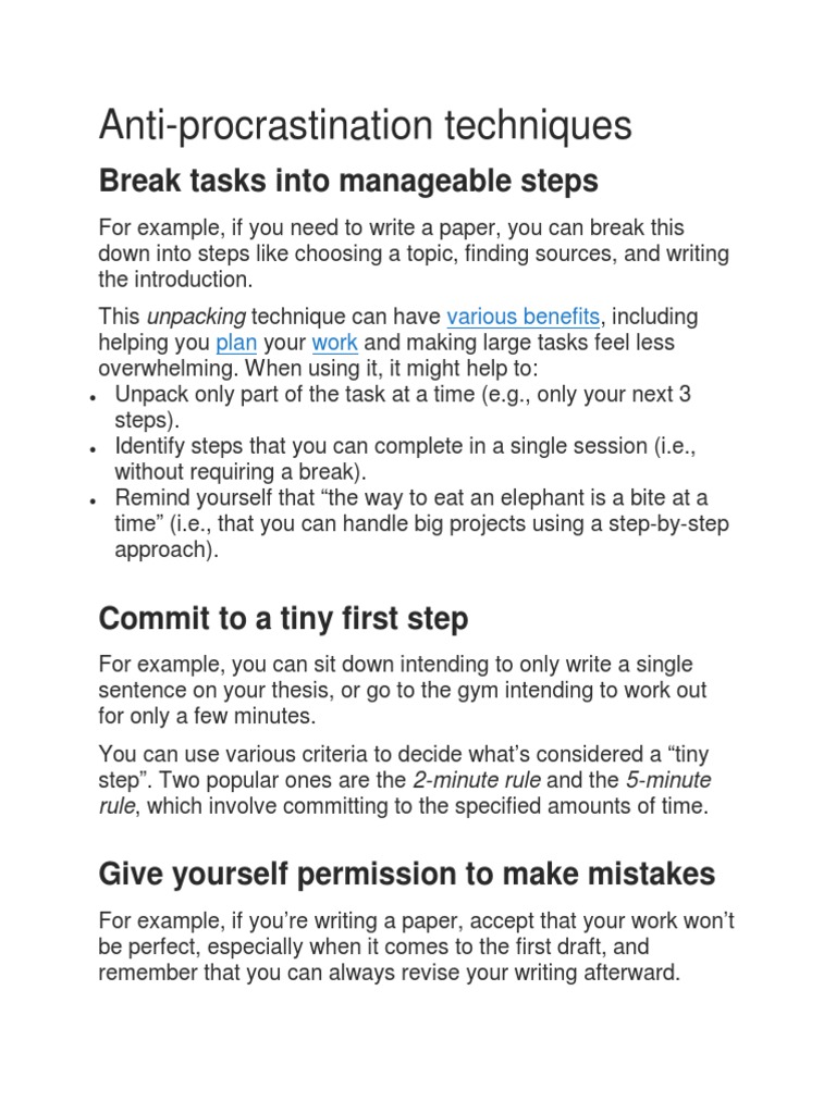 Anti-Procrastination Techniques | PDF | Procrastination | Professional Skills