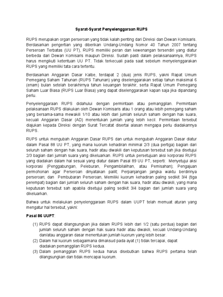 Syarat Penyelenggaraan RUPS | PDF