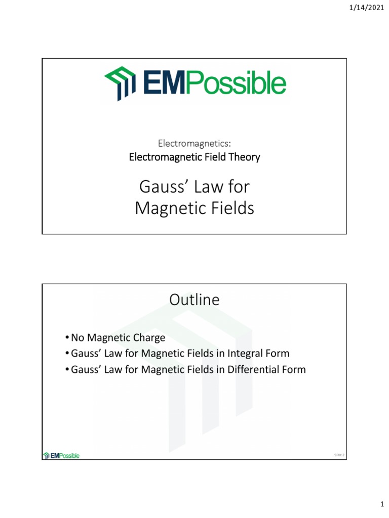 Lecture Gauss Law For Magnetic Fields | PDF | Flux | Magnetic Field