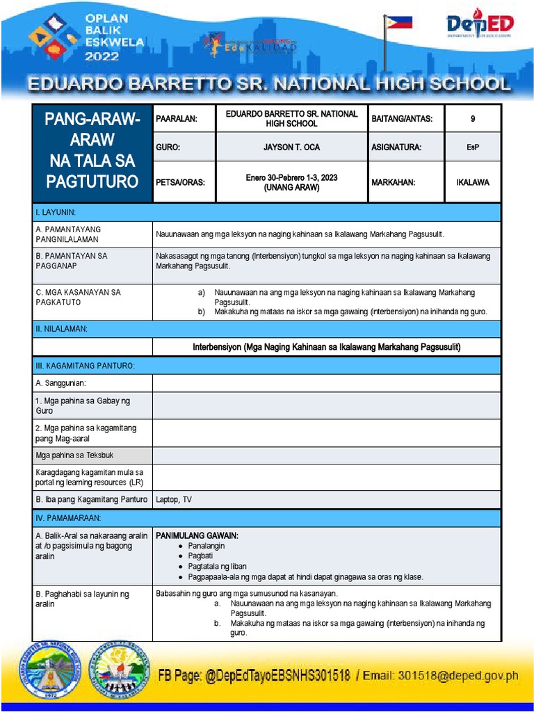 EsP-9 Quarter 2, Intervention | PDF