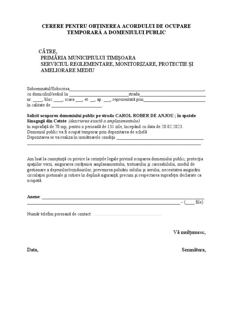 I1133507 Cerere Ocupare Domeniu Public Iulie 2017 | PDF