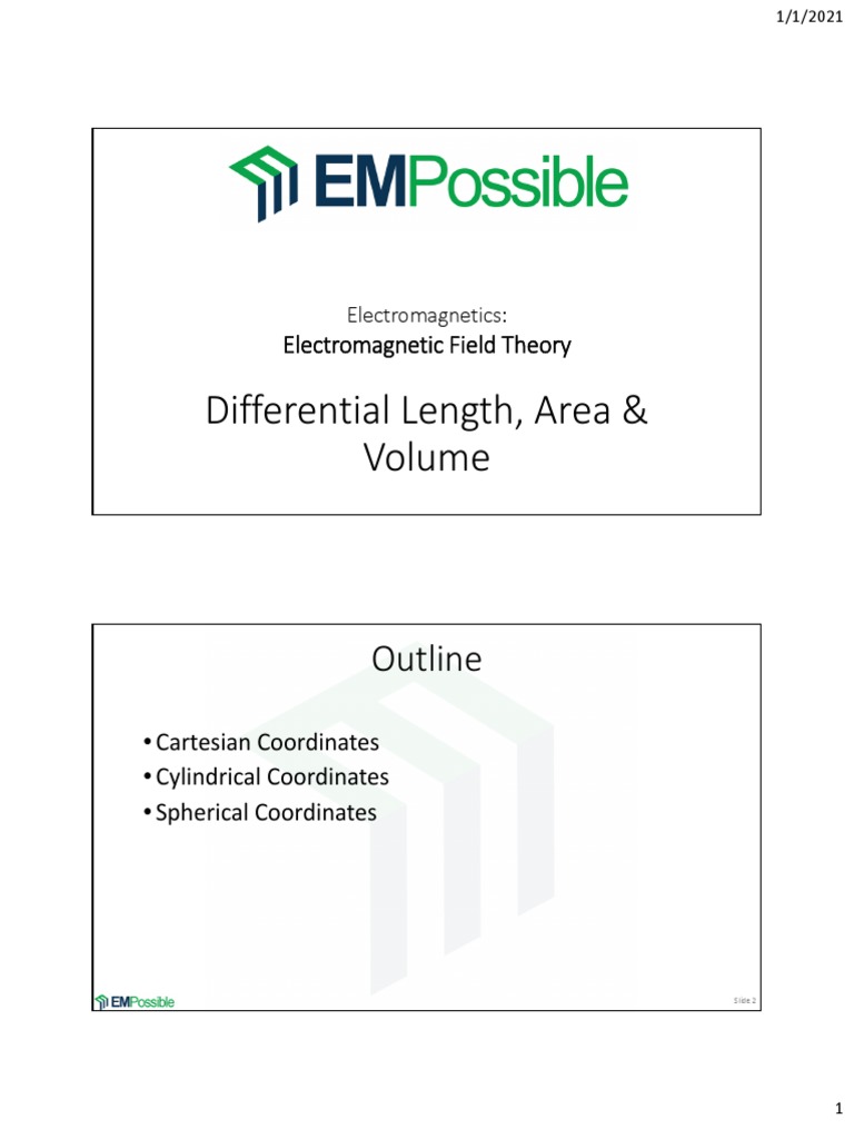 Lecture Differential Length Area Volume | PDF | Cartesian Coordinate ...