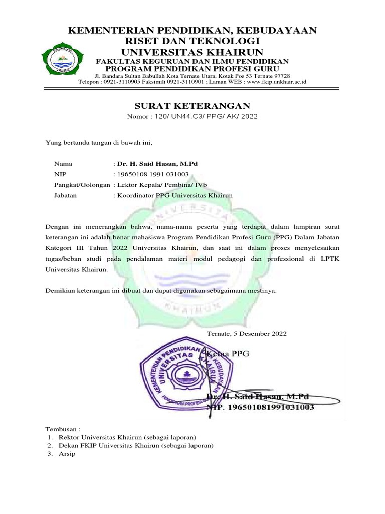 Surat Keterangan Mahasiswa | PDF