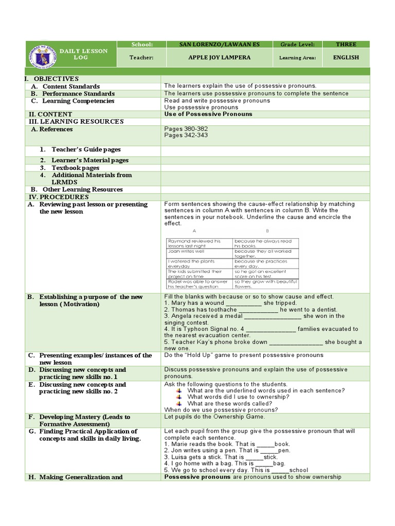 ENGLISH-3-COT LP | PDF | Learning | Behavior Modification