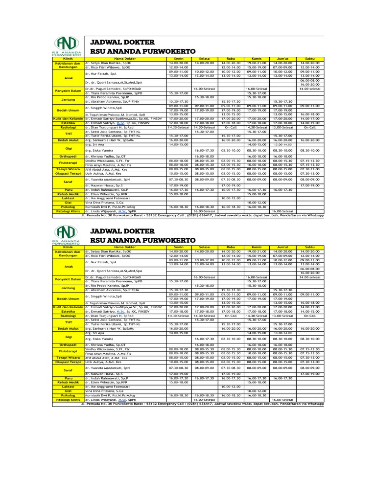 JADWAL DOKTER - Jadwal Dokter | PDF