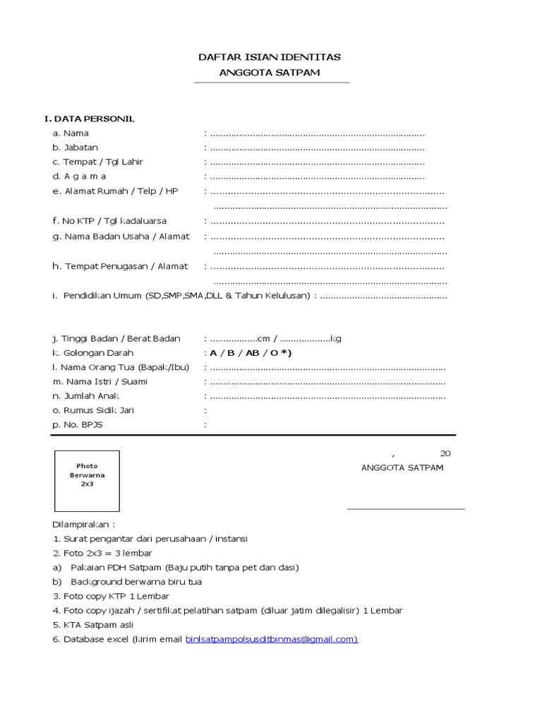 Daftar Isian Identitas | PDF