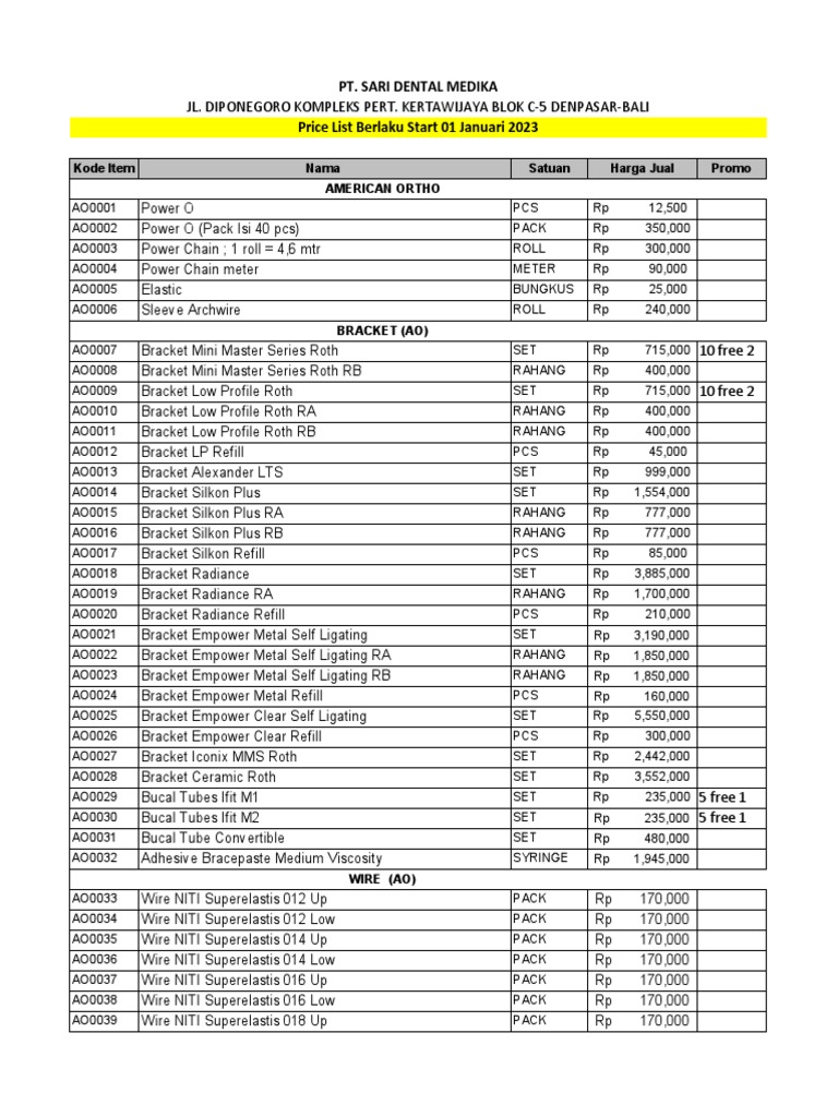 RE-Price List 2023 PT. Sari Dental Medika | Download Free PDF ...