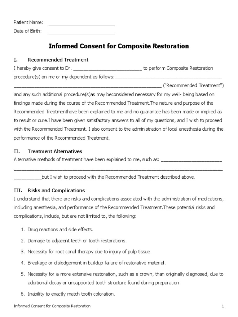 Informed Consent For Composite Restoration Pdf Informed Consent