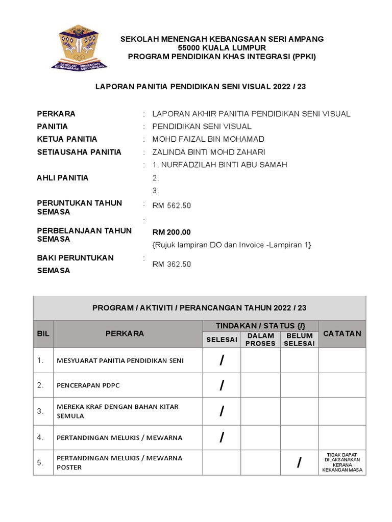Laporan Akhir Panitia Pendidikan Seni Visual | PDF
