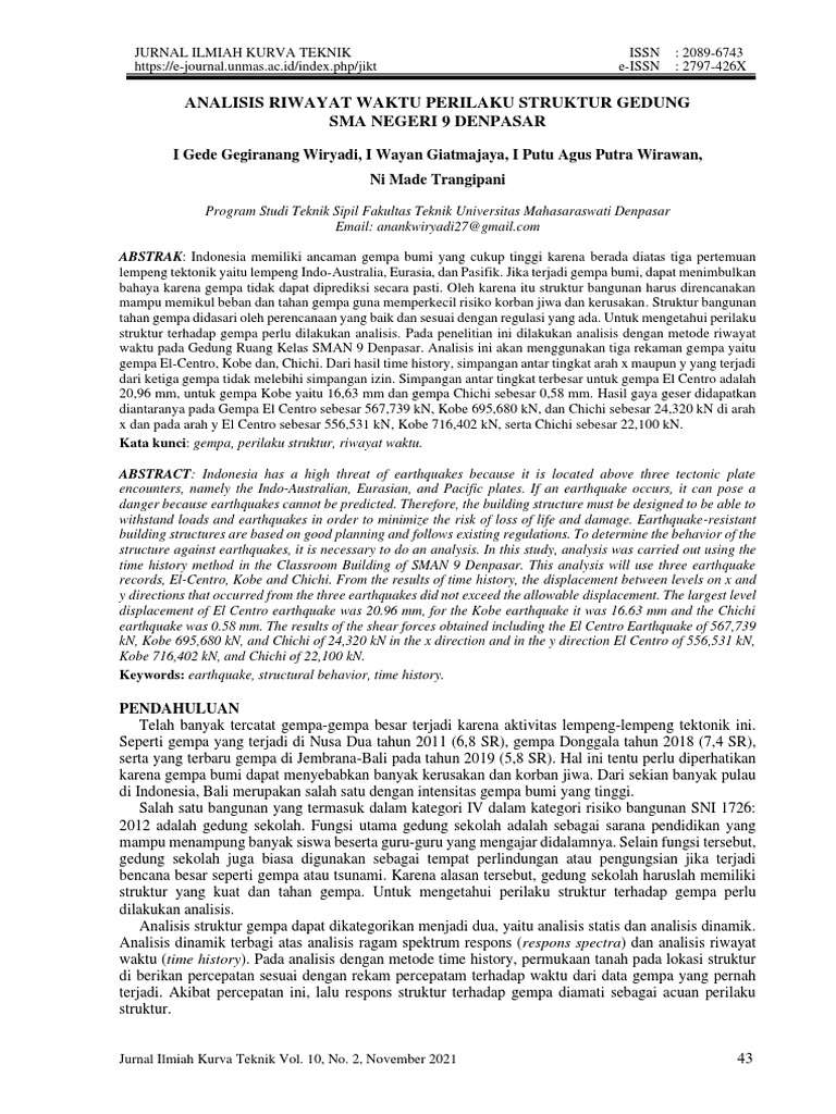 Analisis Riwayat Waktu Perilaku Struktur Gedung SMA Negeri 9 Denpasar | PDF