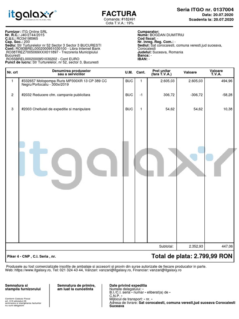 Itgalaxy Invoice 182491 | PDF