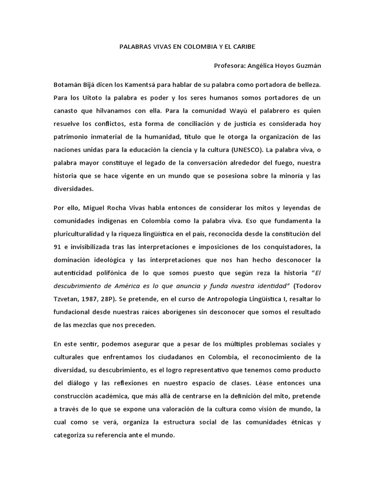 Palabras Vivas y Análisis Lingüistico Estructural | PDF | Lingüística ...