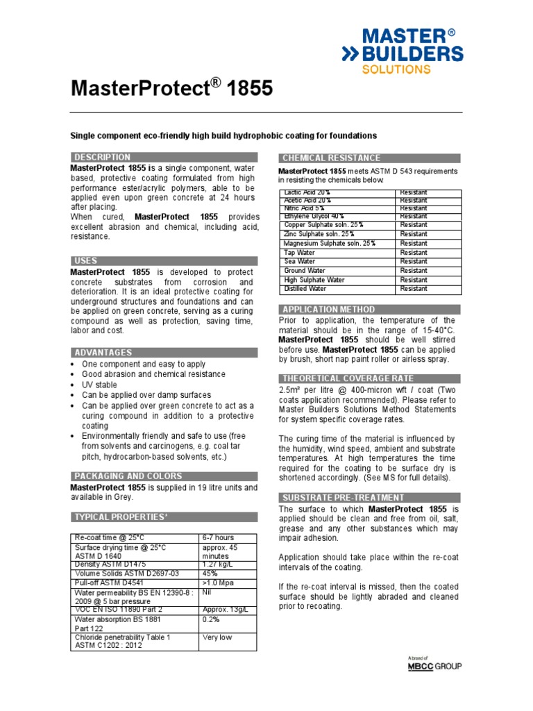 Masterprotect 1855 Tds | Download Free PDF | Concrete | Water