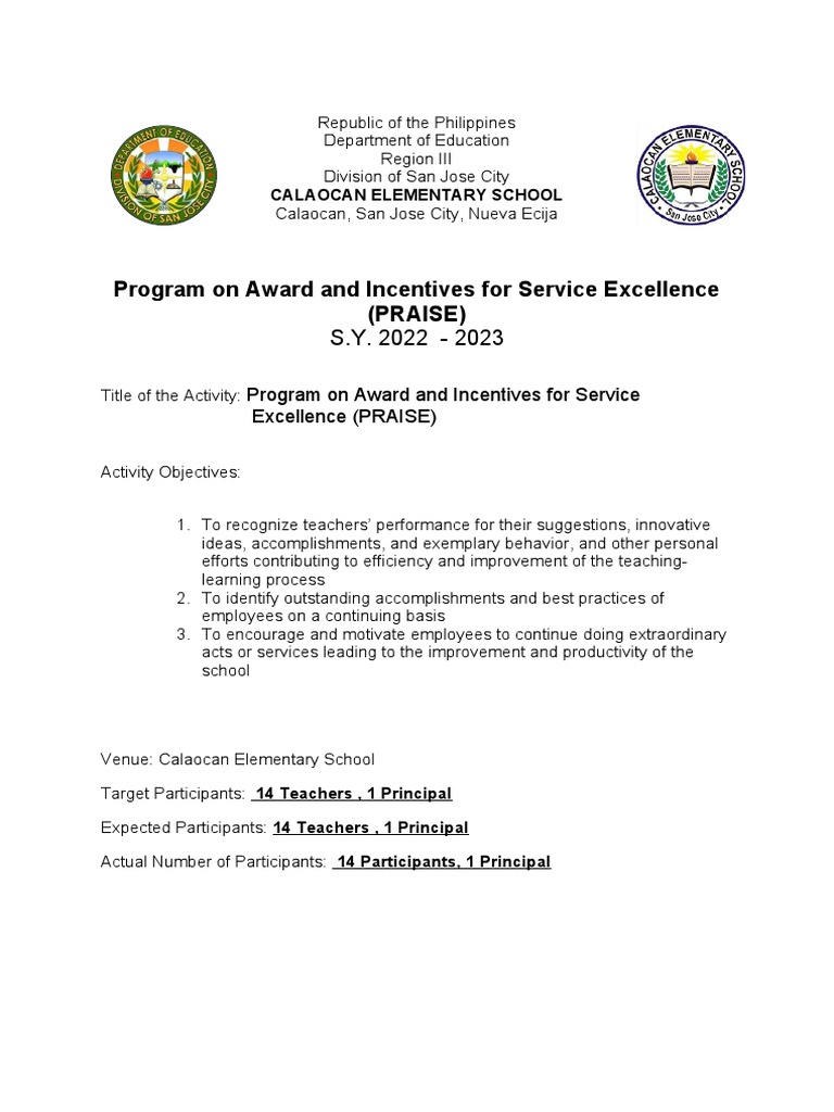 DepEd PRAISE Awards Program Report | PDF | Incentive | Teachers