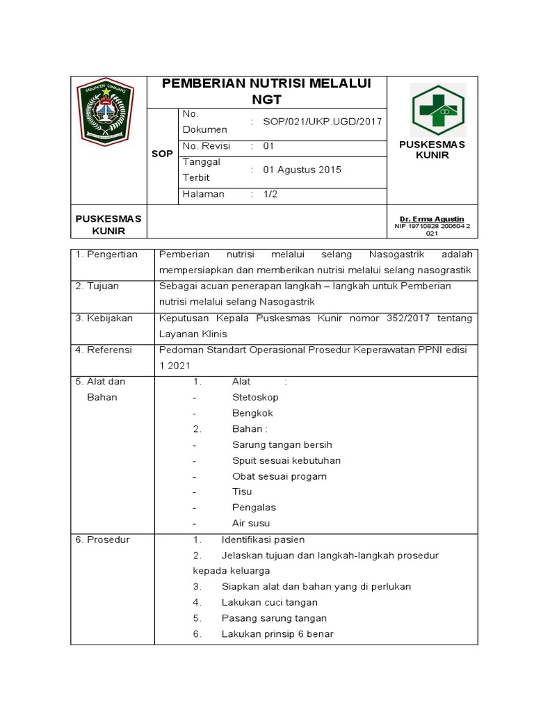 Sop Pemberian Nutrisi Melalui NGT | PDF