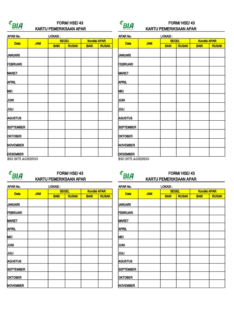 Form HSE Kartu Pemeriksaan APAR | PDF