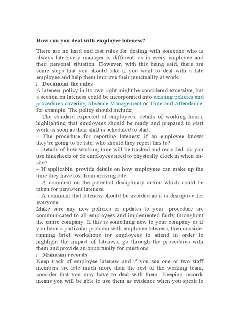 How Can You Deal With Employee Lateness | PDF | Employment | Policy
