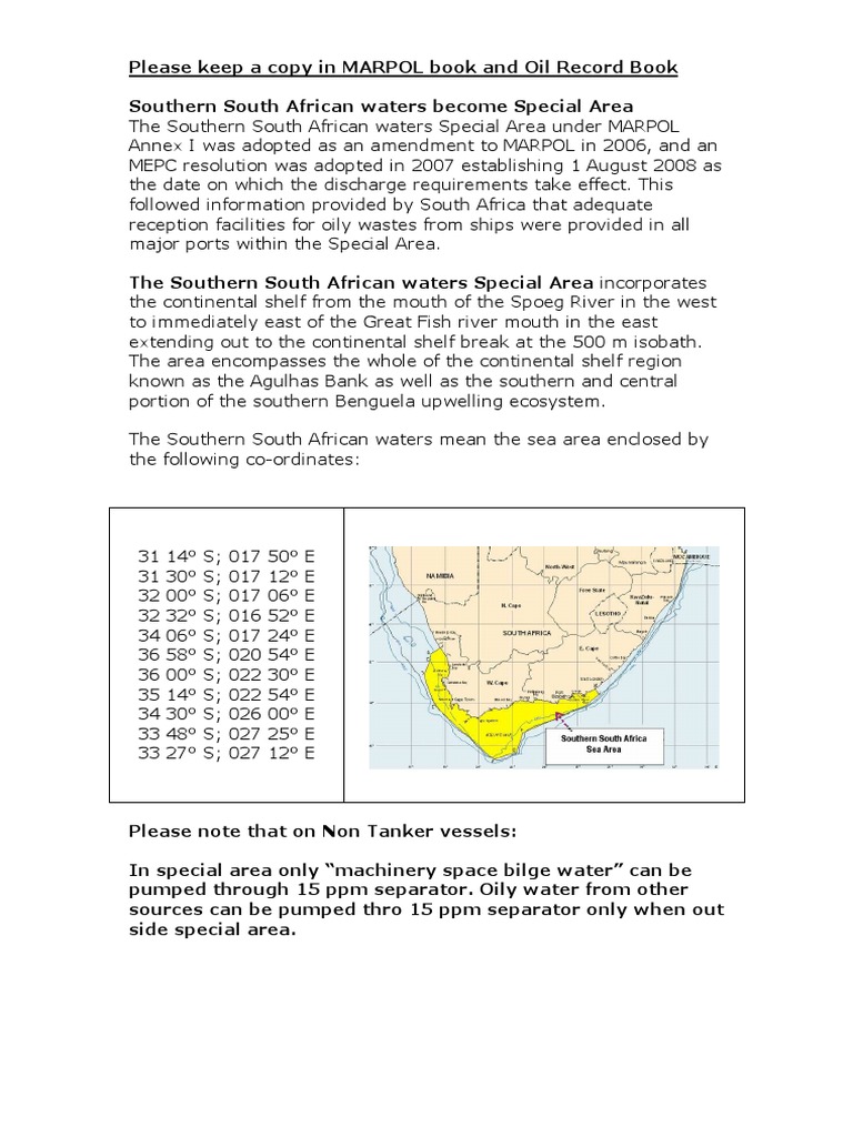 Southern Africa MARPOL Special Area Guidelines | PDF | Science & Mathematics | Technology ...
