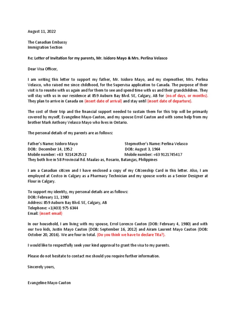 Letters For Supervisa | PDF | Government And Personhood | Immigration