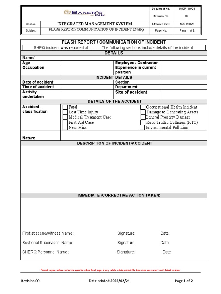 IMSP 10 - 01 Flash Report-Communication of Incident | PDF | Accidents ...