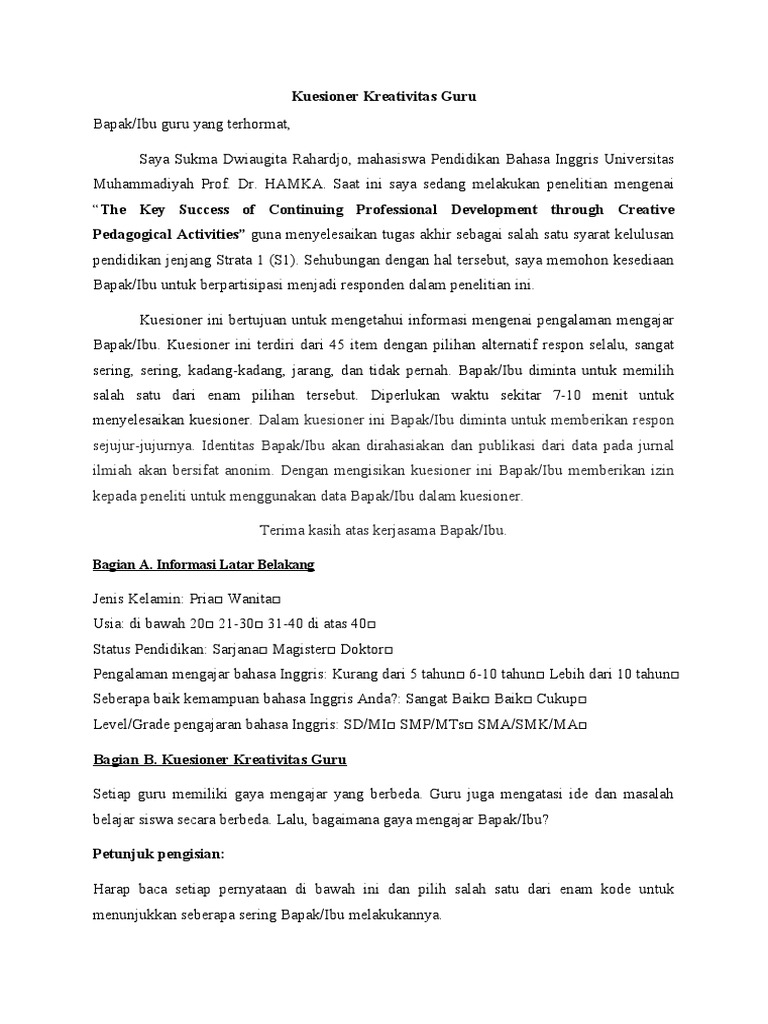 Creativity Questionnaire | PDF