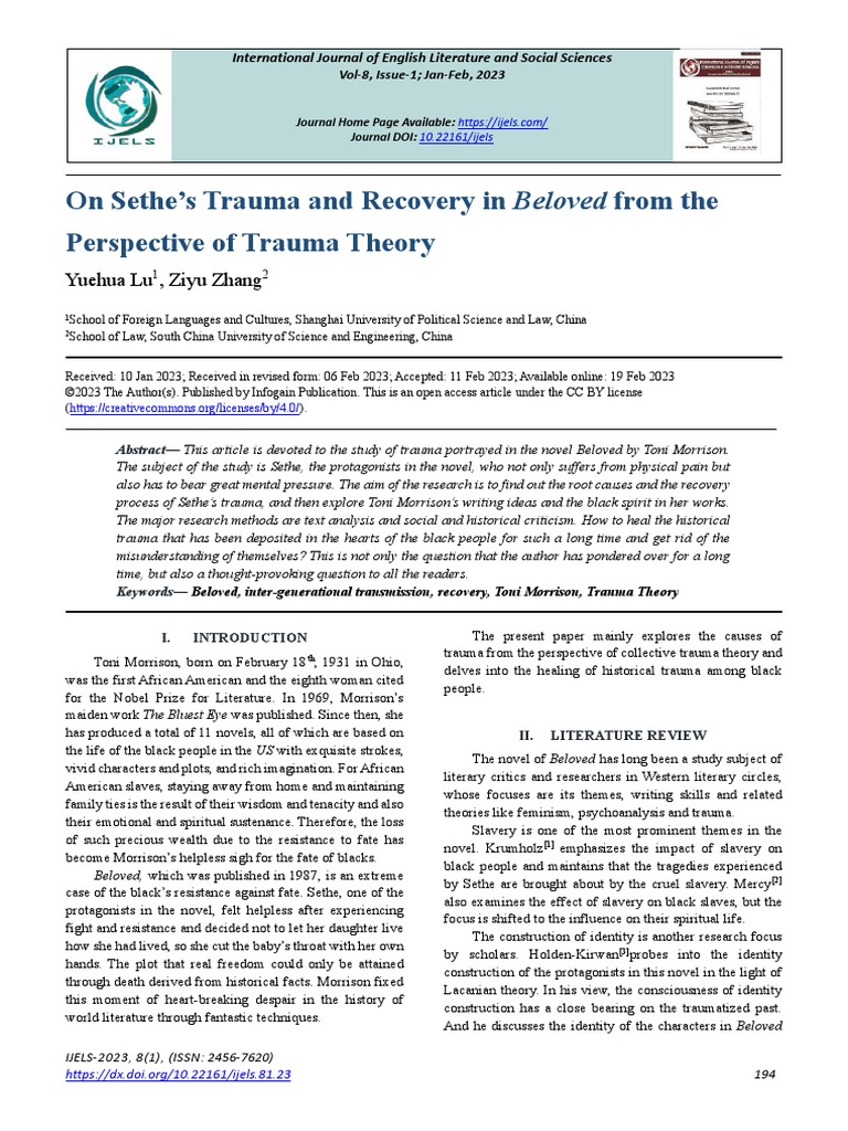 On Sethe's Trauma and Recovery in Beloved From The Perspective of ...