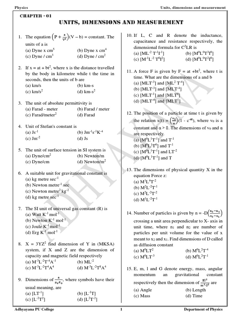 01 UNIT, Dimensions and Measurement | PDF | Scattering | Force