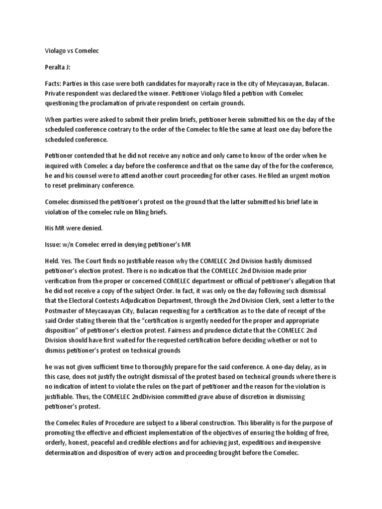 Violago Vs Comelec | PDF | Commission On Elections (Philippines ...