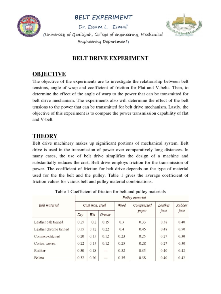 Belt Drive Experiment | PDF | Belt (Mechanical) | Physics