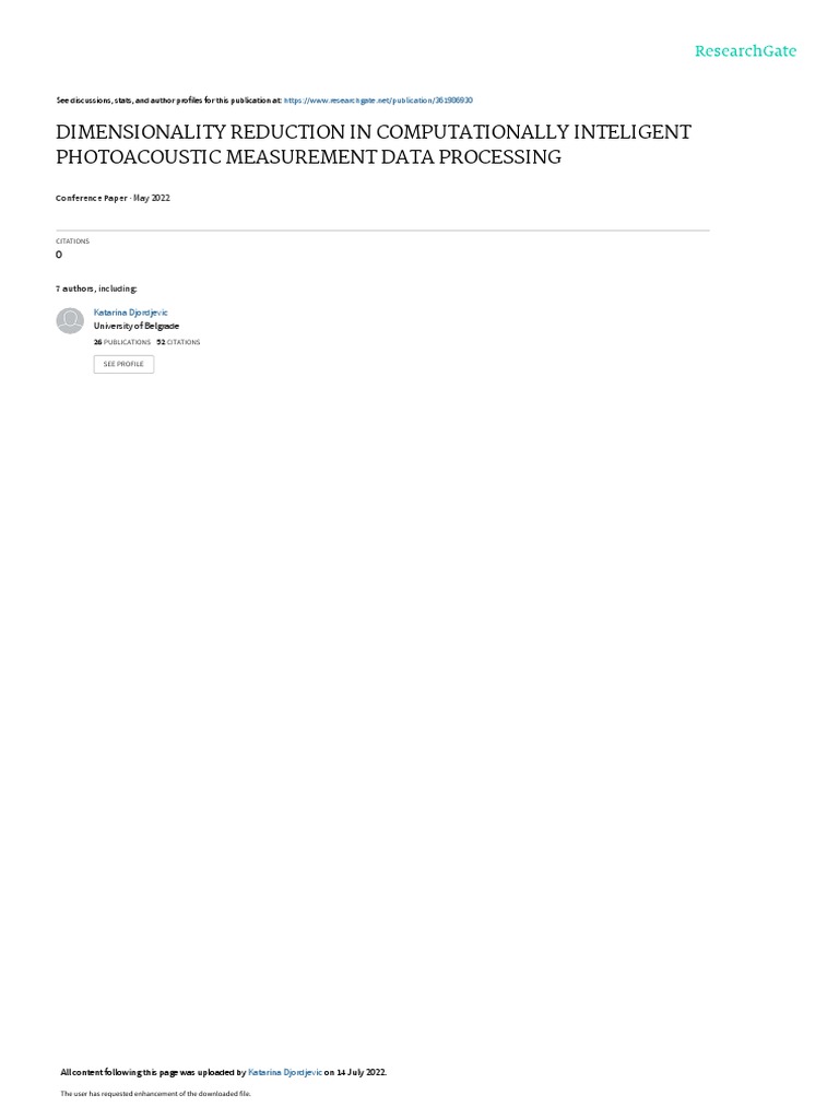 Dimensionality Reduction In Computationally Inteligent Photoacoustic Measurement Data Processing