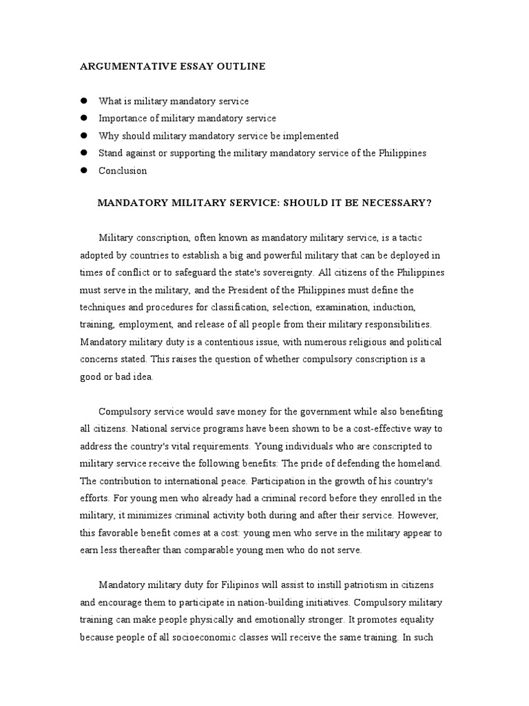 Argumentative Essay | PDF | Military Service | Conscription