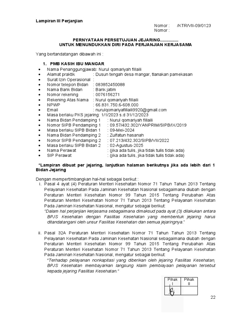 Format Lampiran Iii Bidan Jejaring DPP | PDF