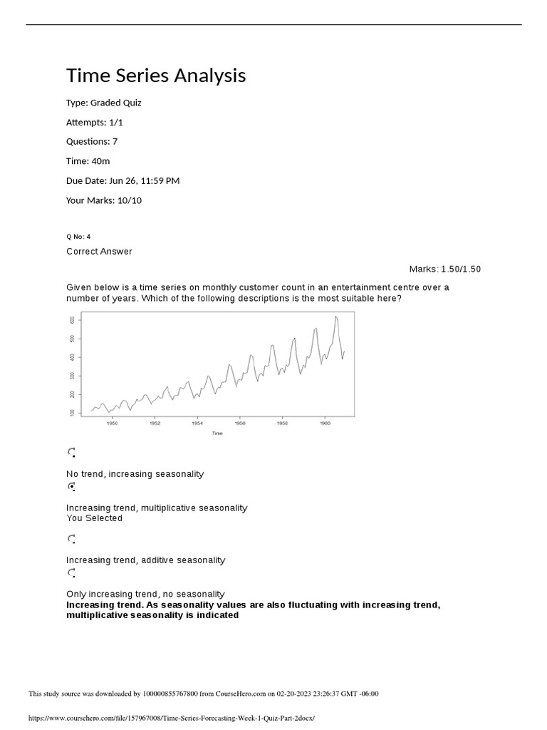 Time Series Forecasting Week 1 Quiz Part 2 | PDF | Business