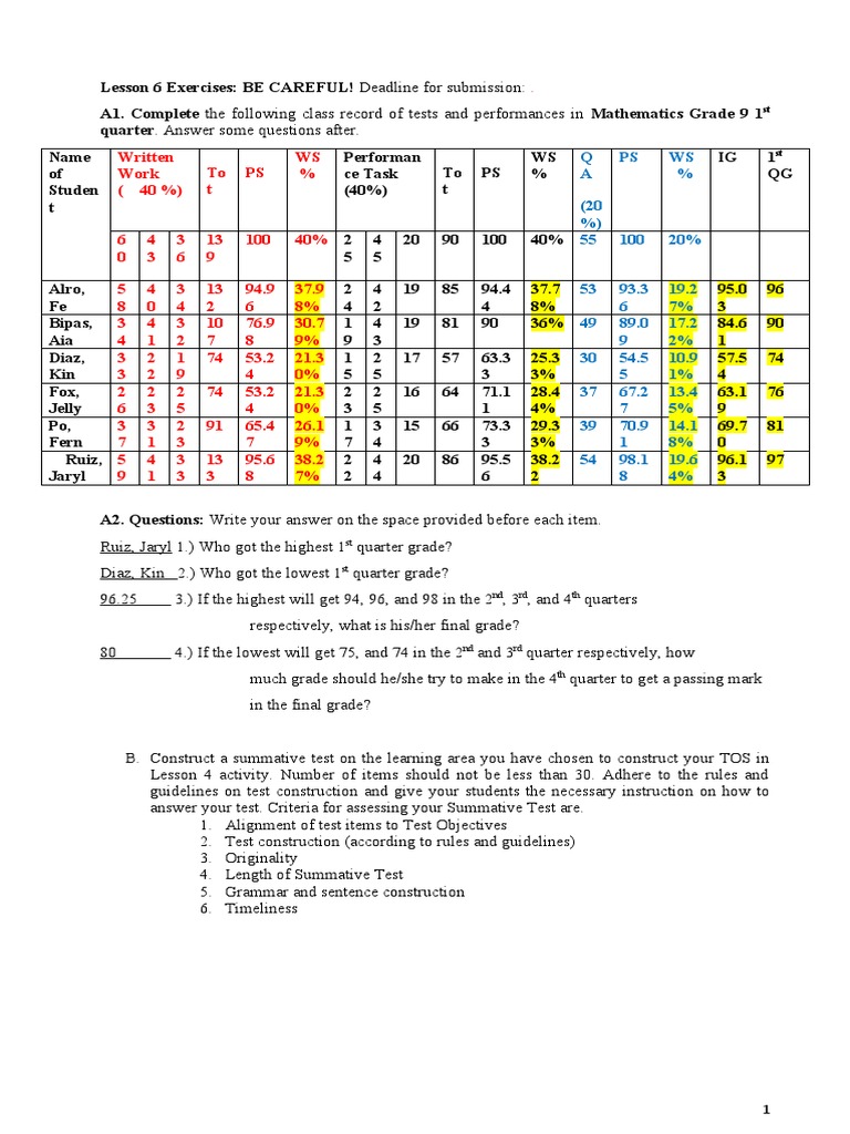 Lesson 6 Exercises - Baldicantos | PDF