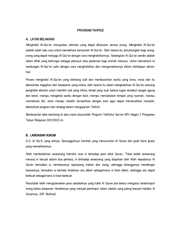 Program Tahfidz Al-Qur'an 28 Hari | PDF