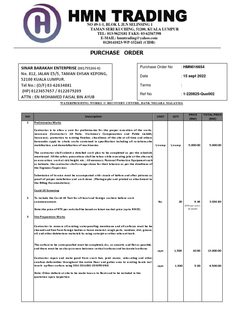 Waterproofing Project Order | PDF | Building Engineering | Materials