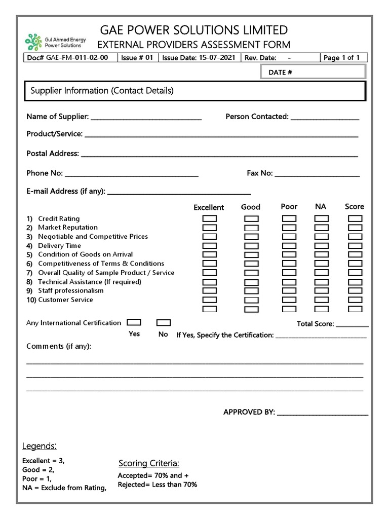 External Providers Assessment Form | PDF