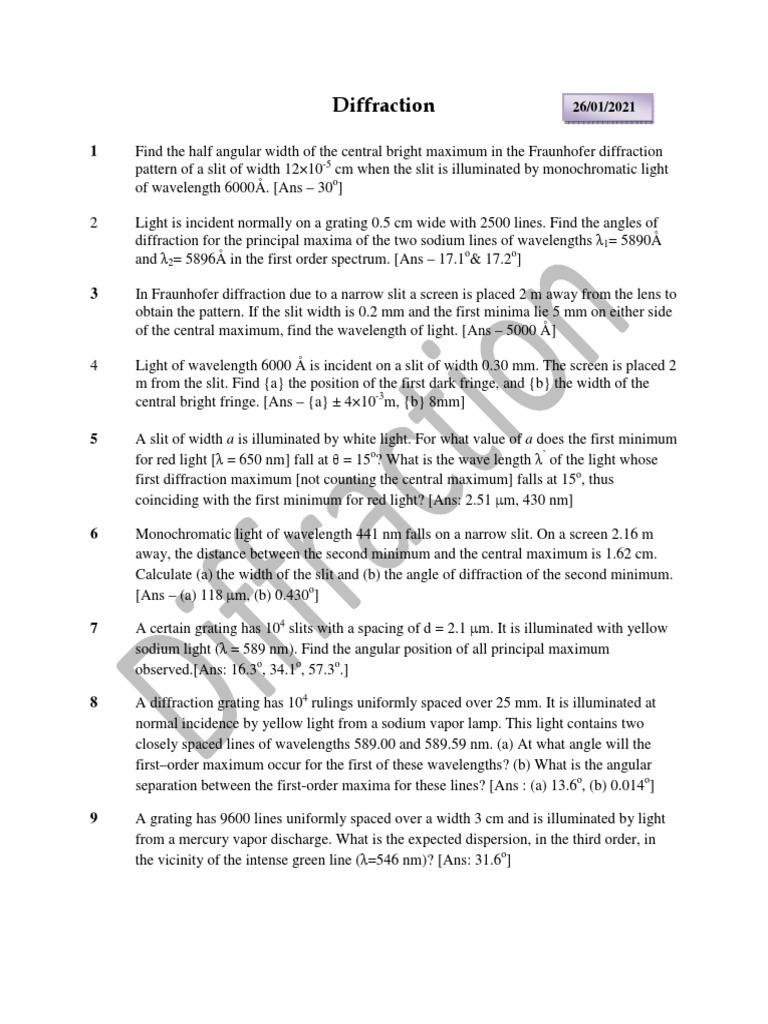 Diffraction 26012021 | PDF | Diffraction | Wavelength