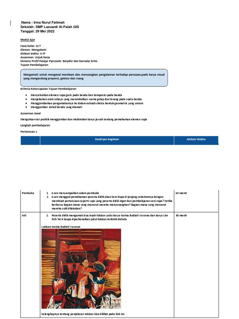 Modul Ajar Seni Rupa - Lingkungan Sekitar - Fase D | PDF | Karier ...