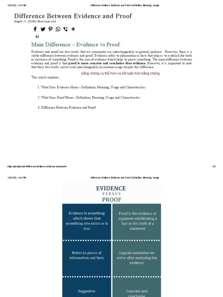 Difference Between Evidence and Proof - Definition, Meaning, Usage ...